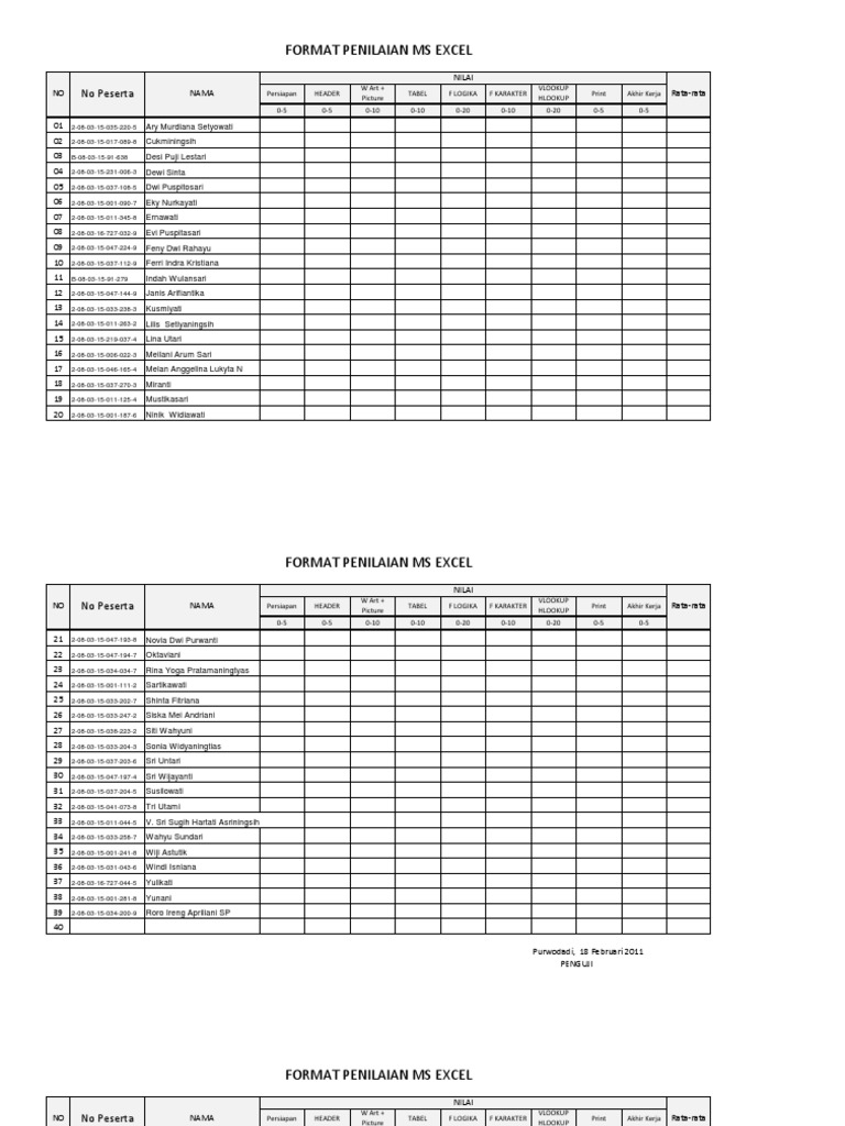 Form Penilaian Excel | PDF