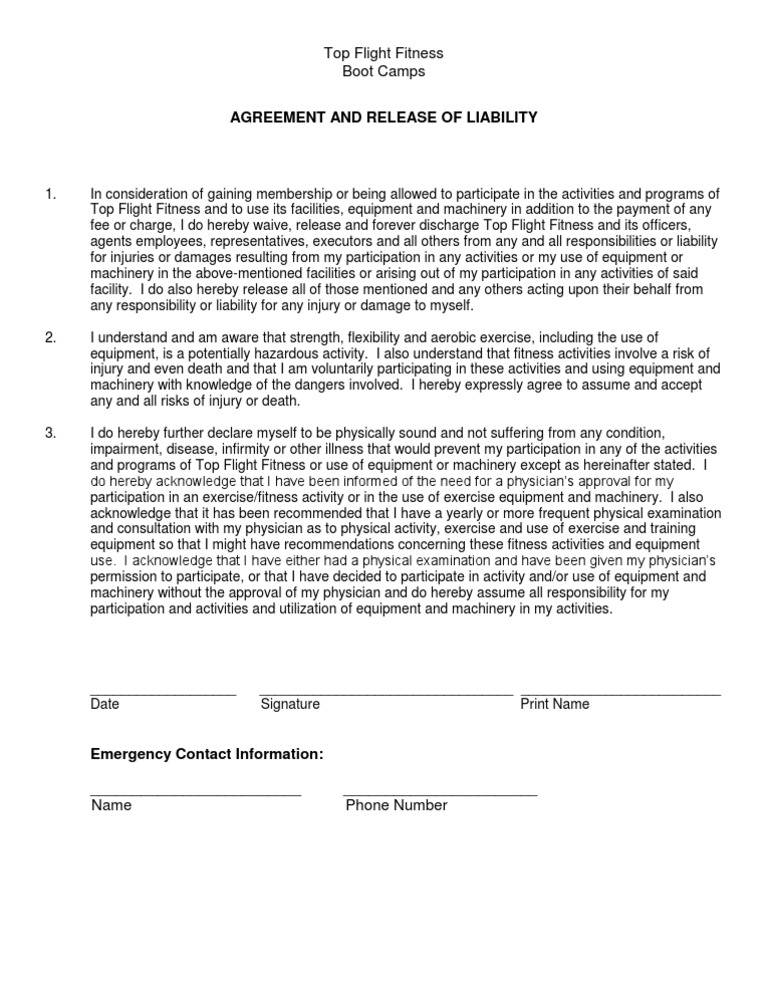 Liability Waiver | Physical Fitness | Physical Exercise