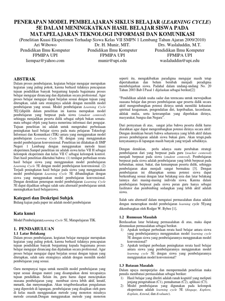 Penerapan Model Pembelajaran Siklus Belajar (Learning Cycle) 5e Dalam Meningkatkan Hasil Belajar ...