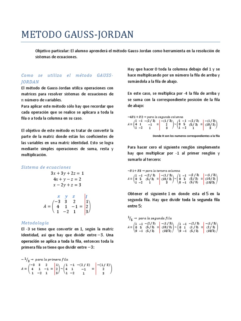 Matriz Por El Metodo de Gauss Jordan | PDF
