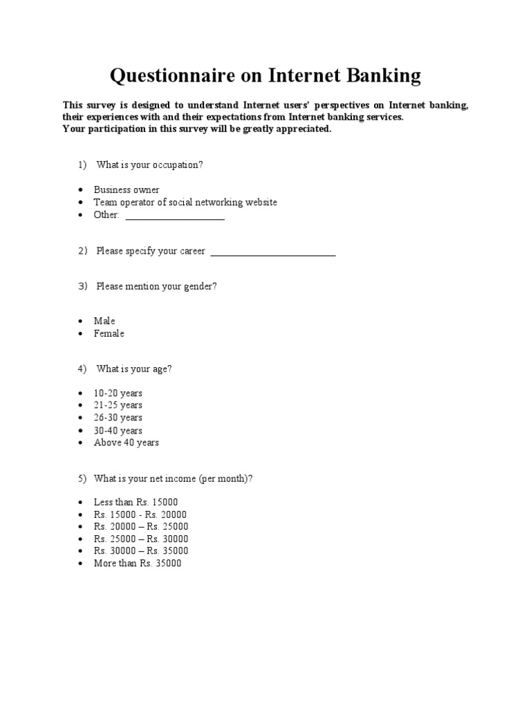 Internet Banking User Experience Survey | PDF