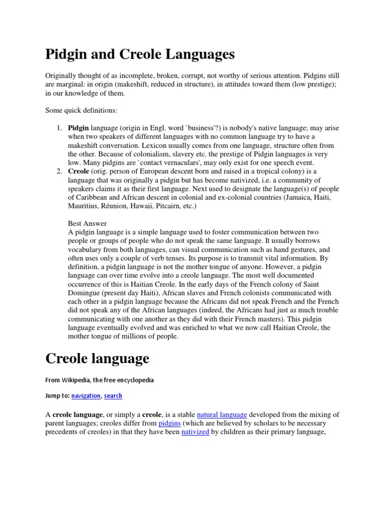 Understanding Pidgin and Creole Languages | PDF | Sociolinguistics ...
