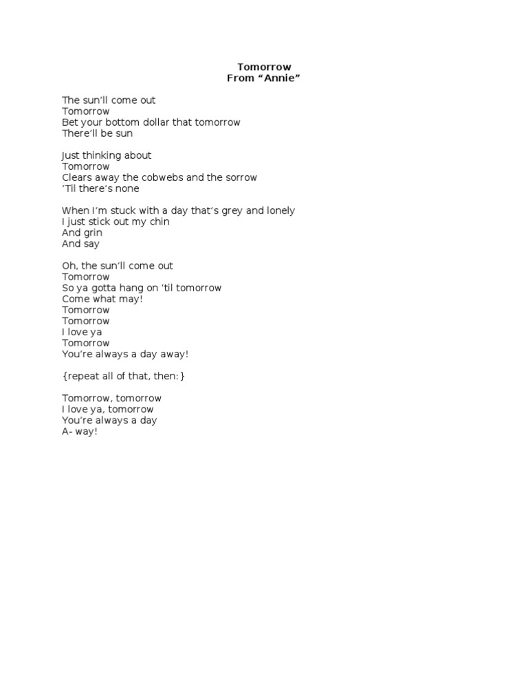 Tomorrow Annie Lyrics