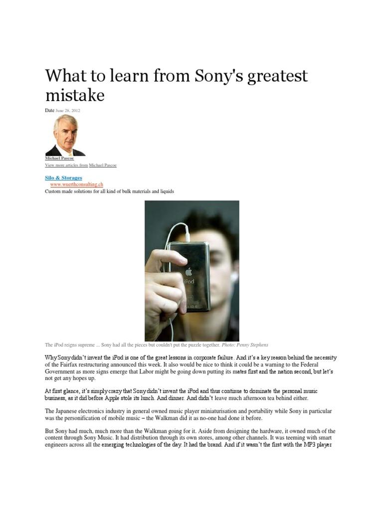 What To Learn From Sony | PDF | Sony | I Pod
