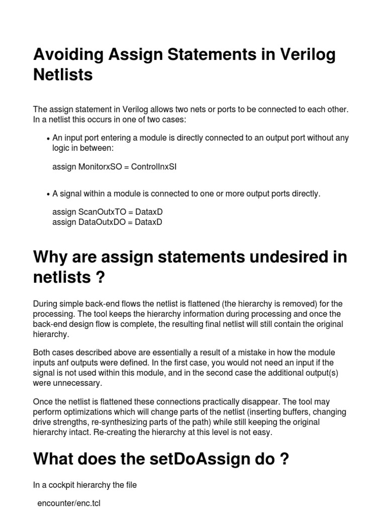 Avoiding Asssign Statement in Verilog Netlist | PDF | Hierarchy ...
