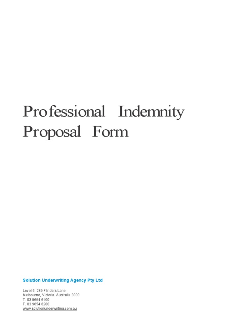 Professional Indemnity Proposal Form | PDF | Privacy | Insurance