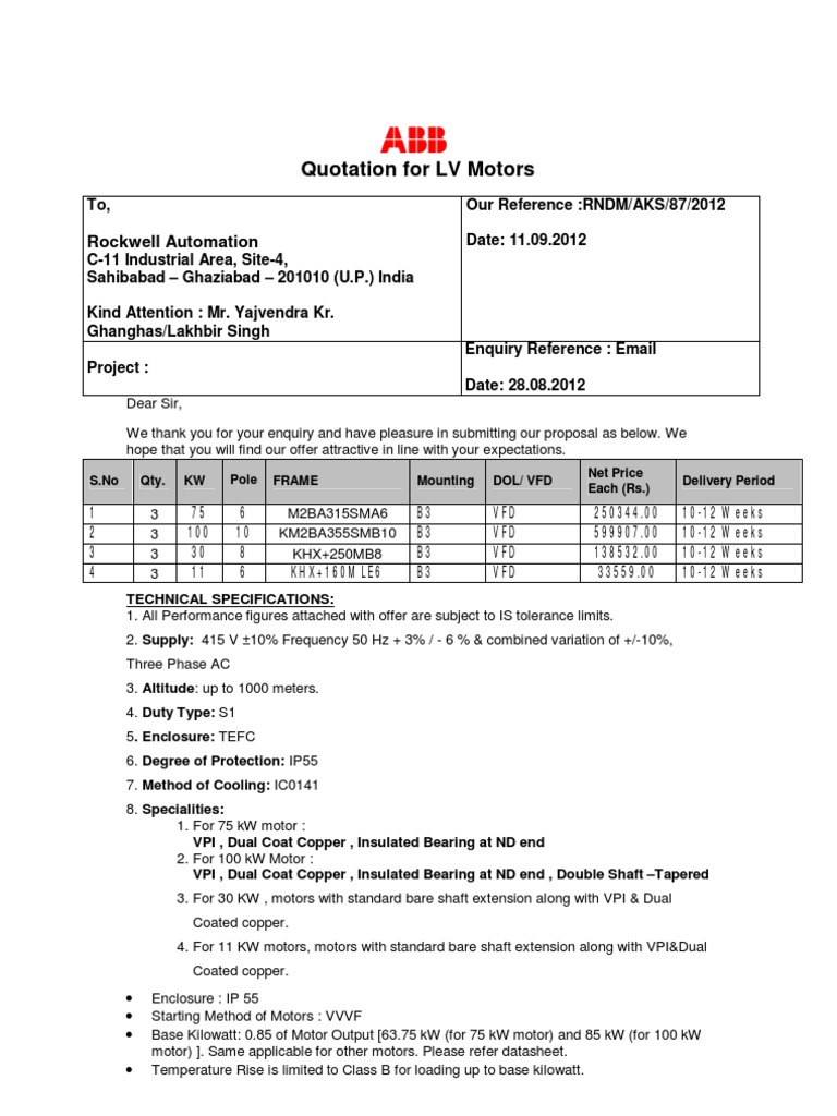 Quotation For LV Motors: Rockwell Automation | PDF | Bankruptcy | Arbitration