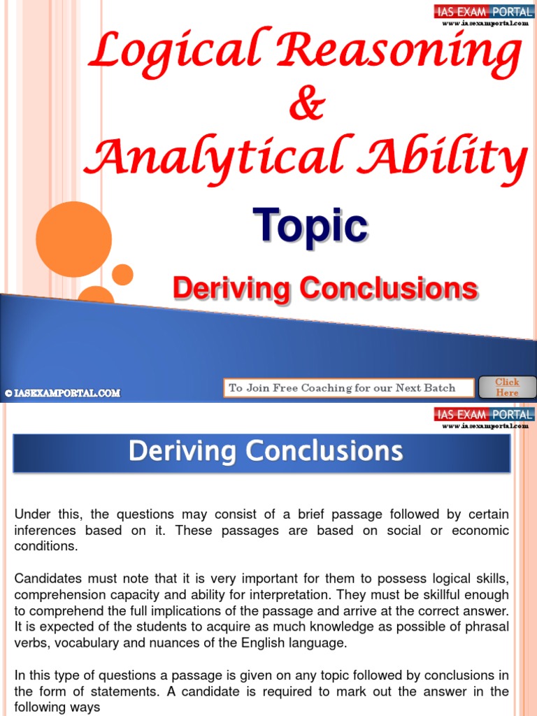 Logical Reasoning and Analytical Ability Deriving Conclusions | PDF ...