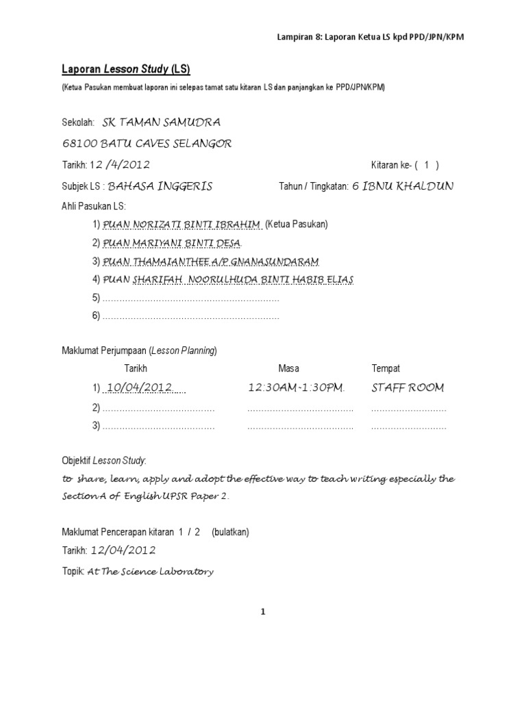 Laporan Lesson Study Bahasa Inggeris | PDF | Psychological Concepts | Epistemology