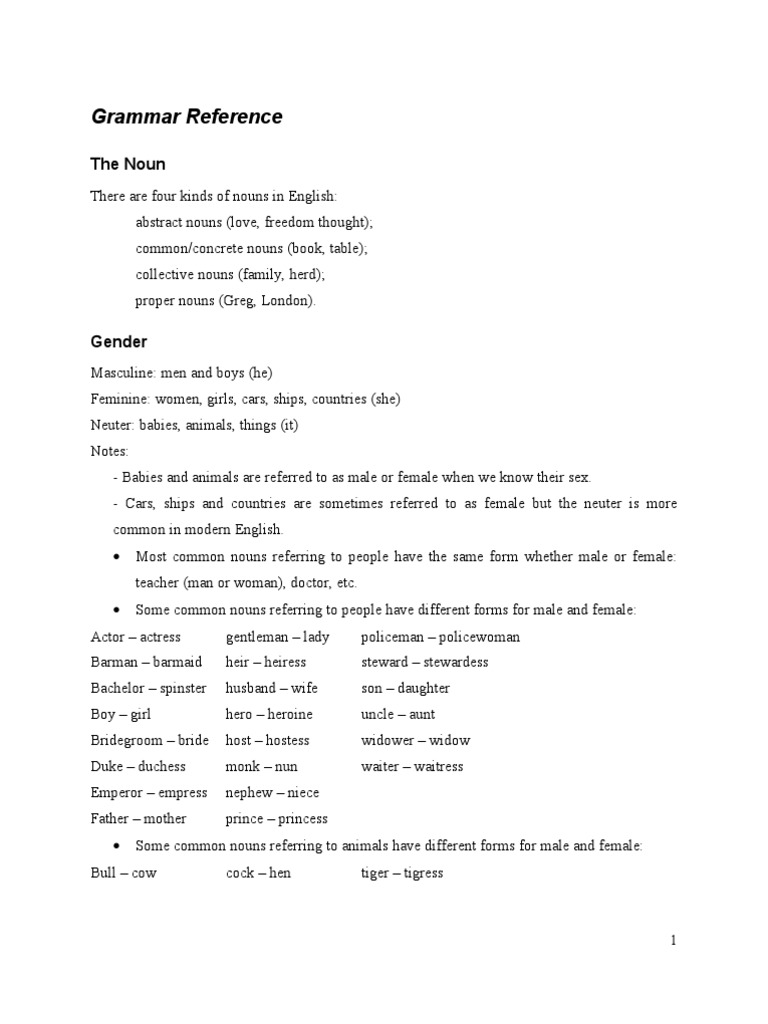 Grammar Reference: The Noun | Download Free PDF | Grammatical Gender | Noun