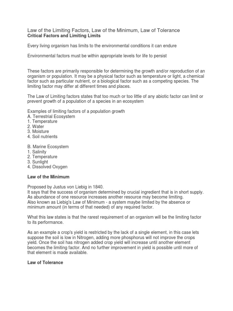 Law of The Limiting Factors | PDF | Primary Production | Ecosystem