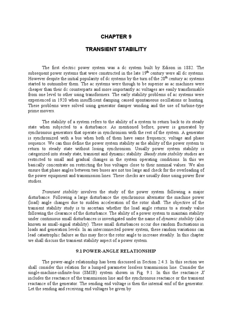 Transient Stability: Transient Stability Involves The Study of The ...