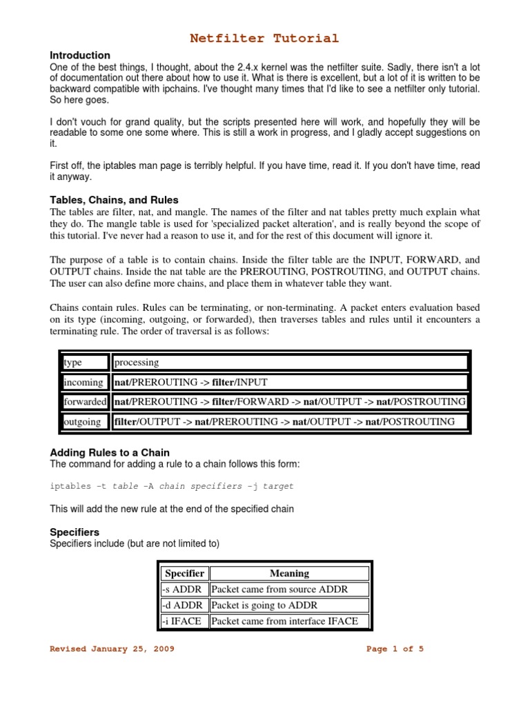 Netfilter Tutorial | PDF | Firewall (Computing) | Computer Networking