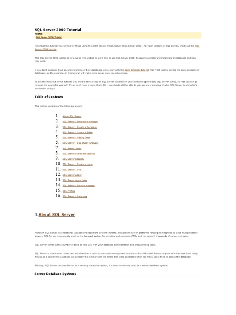 SQL Server 2000 Tutorial | PDF | Microsoft Sql Server | Databases