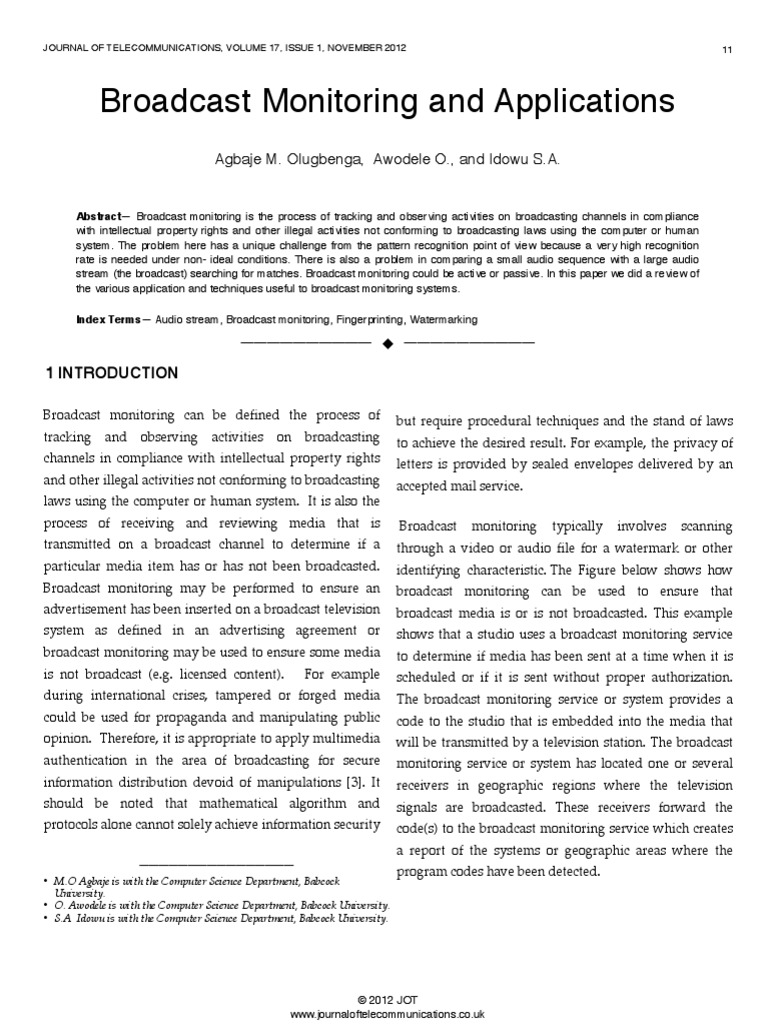 Broadcast Monitoring and Applications | Download Free PDF | Duplex ...