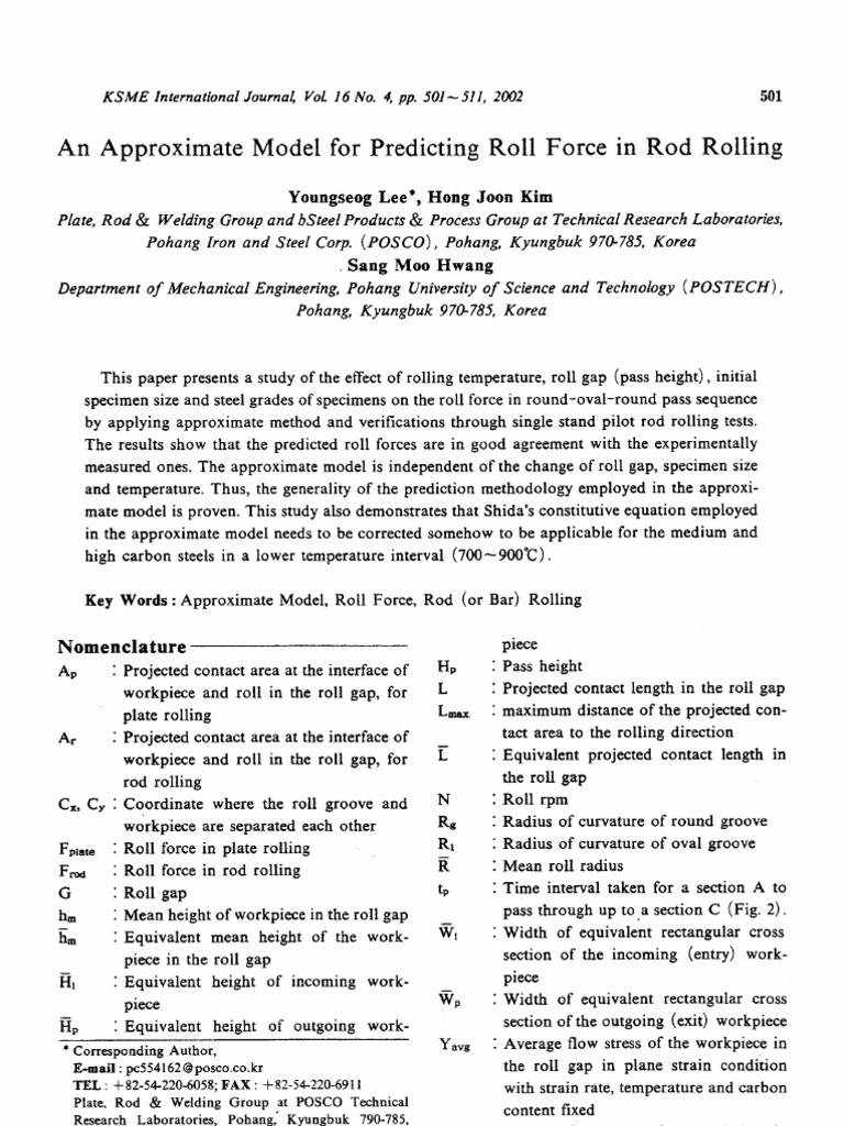An Approximate Model For Predicting Roll Force in Rod Rolling | PDF ...