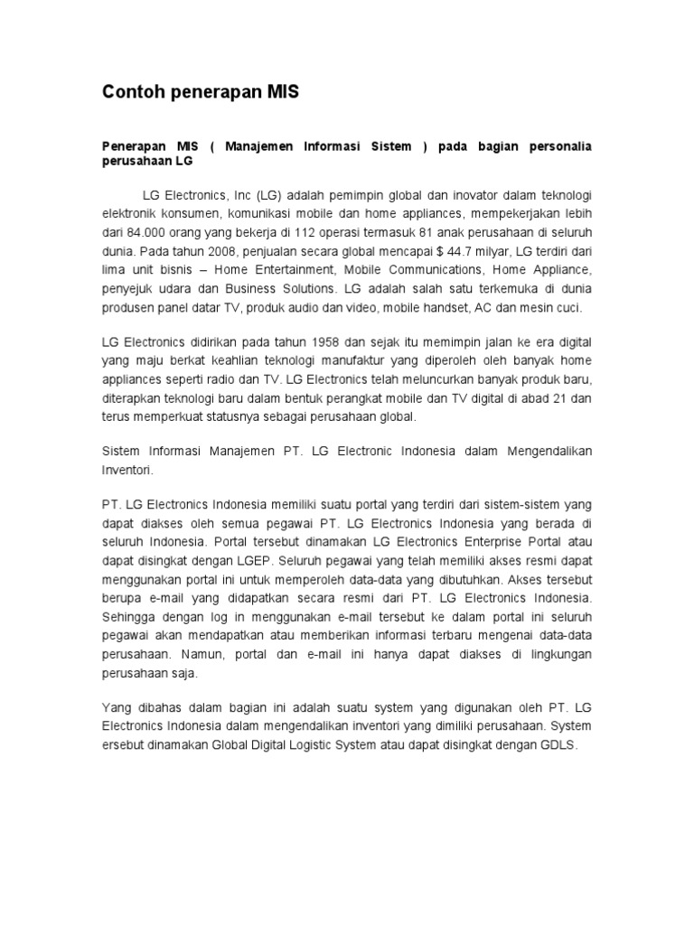 Tugas Contoh Penerapan MIS | PDF