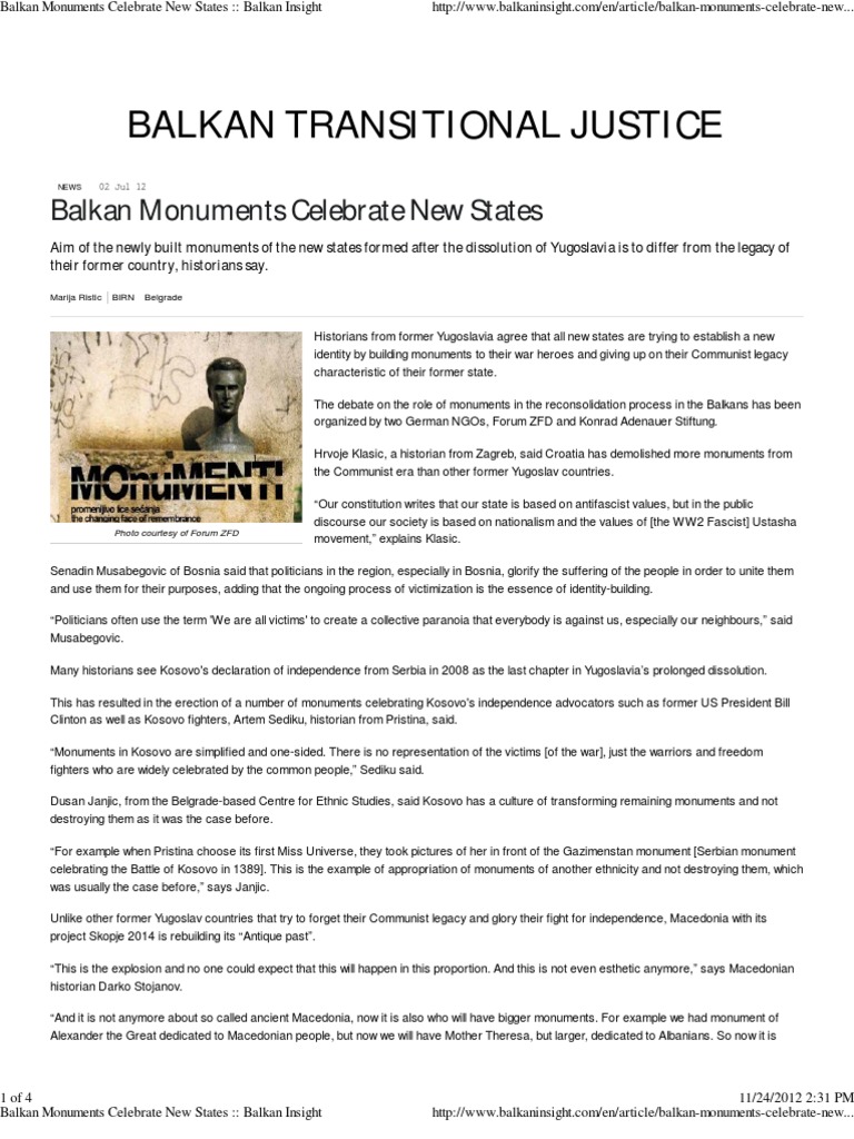 Balkan Monuments Celebrate New States - Balkan Insight | PDF | Balkans ...