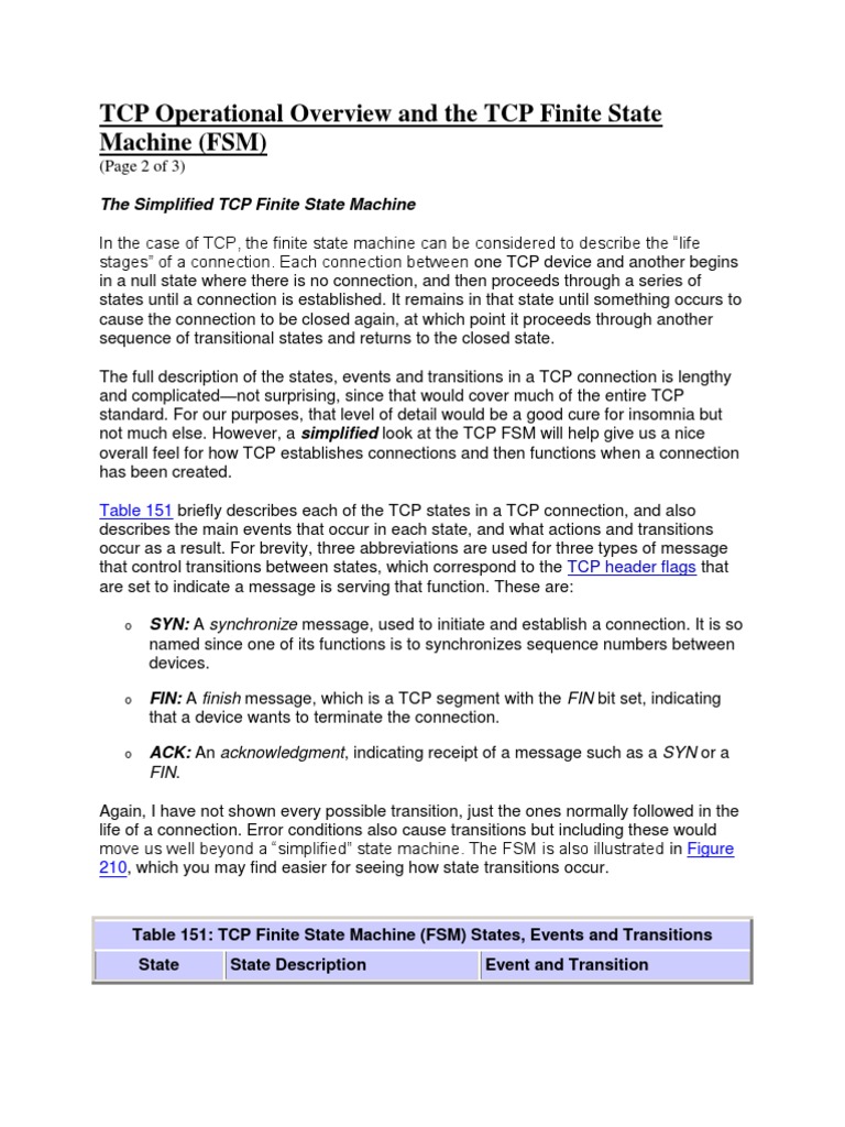 TCP Operational Overview and The TCP Finite State Machine (FSM) | PDF ...