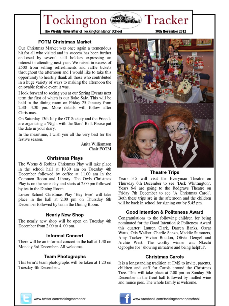 Tockington Tracker 30-11-12 | PDF | Winter Holidays | Christmas