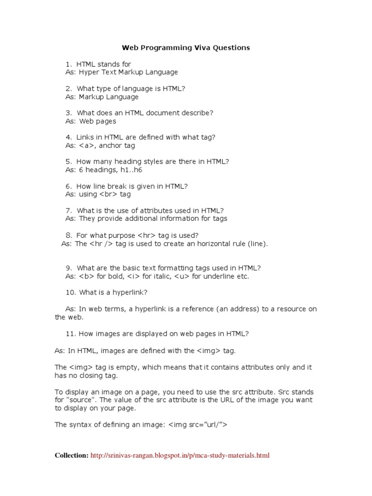 Web Viva Questions & Answers | PDF | Html | Html Element