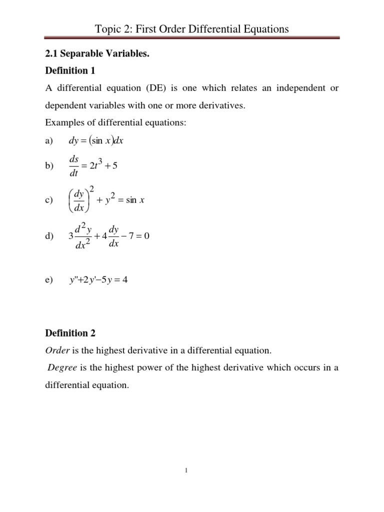 Topic 2 First Order Differential Equations Pdf Equations Electrical Network