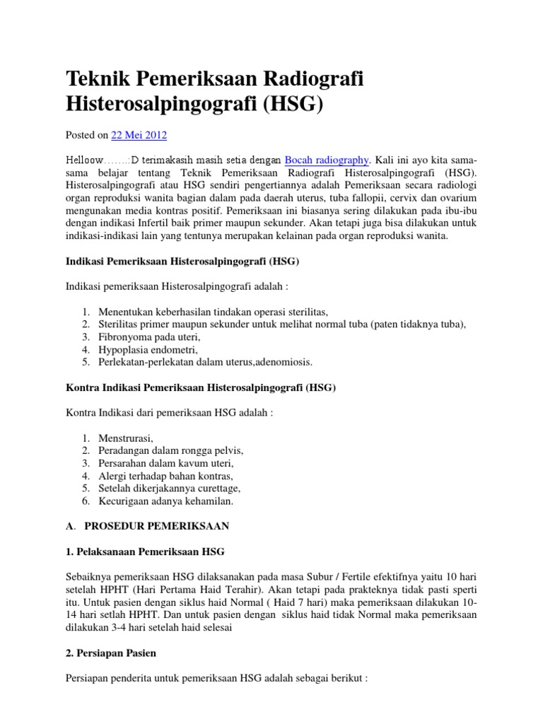 Teknik Pemeriksaan Radiografi Histerosalpingografi (HSG) : 22 Mei 2012 ...