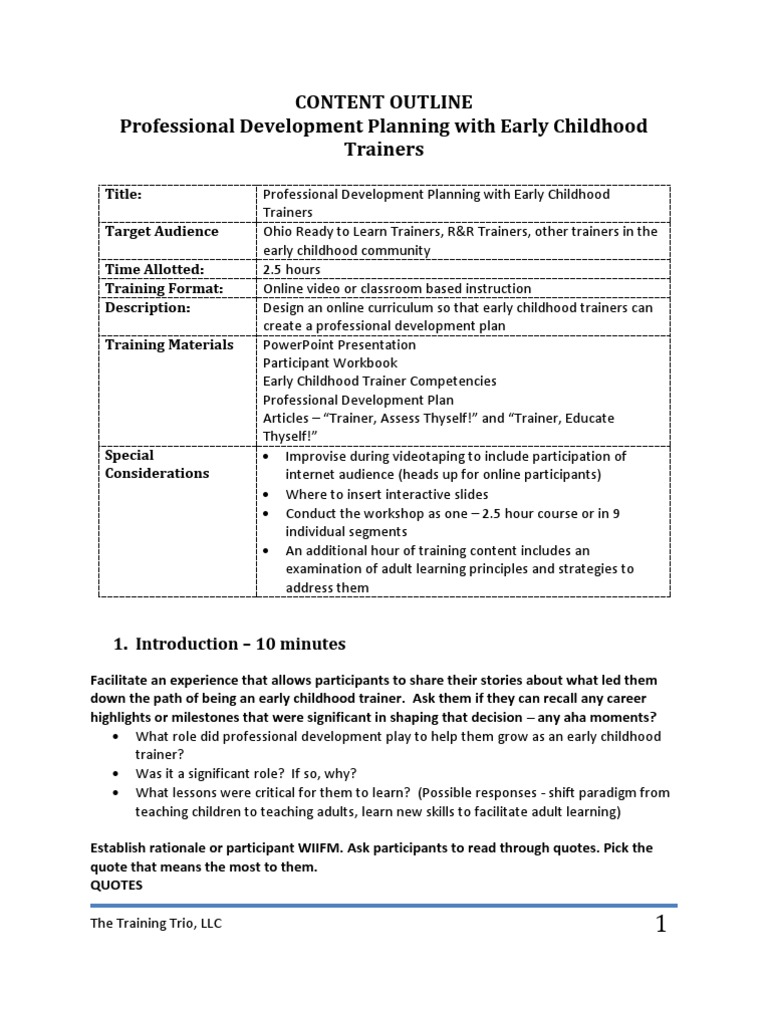 Content Outline - Professional Development Planning With Early ...