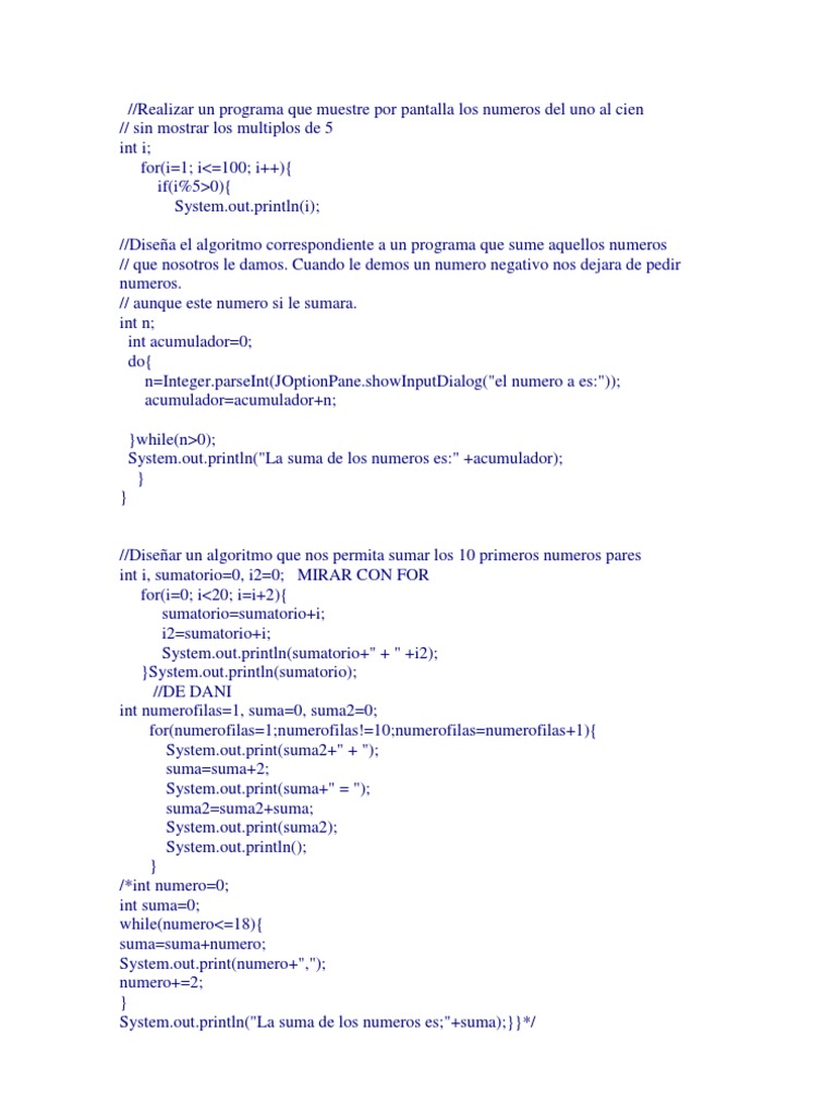 Algoritmos básicos en Java: bucles y condiciones | PDF | Multiplicación | Notación