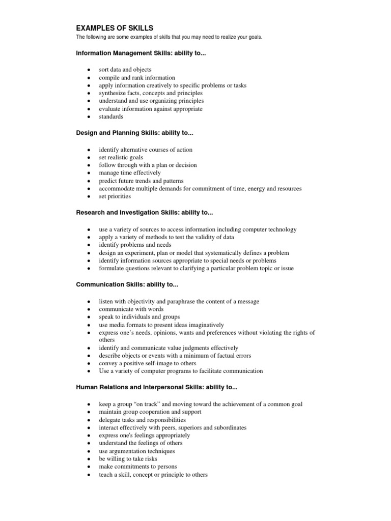 Essential Skill Examples for Success | PDF | Computers