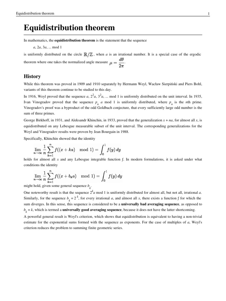 Equidistribution Theorem | PDF | Real Analysis | Probability Theory
