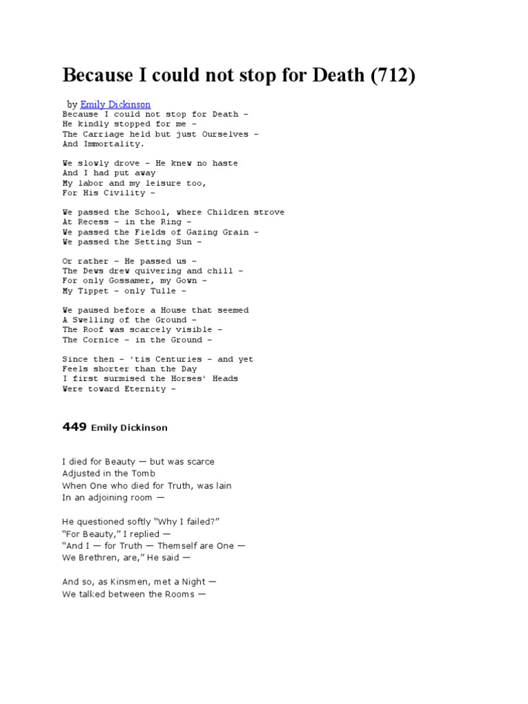 Because I Could Not Stop for Death | Emily Dickinson | Transcendentalism