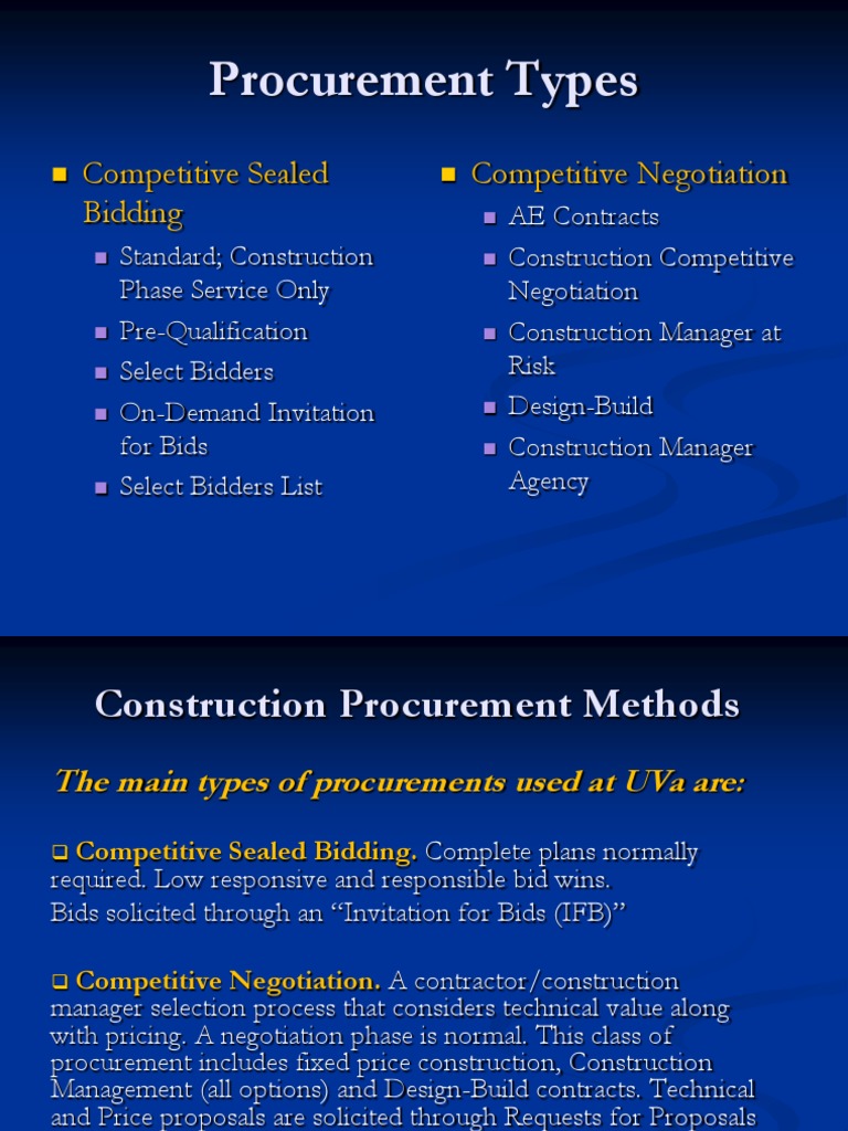 Procurement Types: Competitive Sealed Bidding Competitive Negotiation | PDF