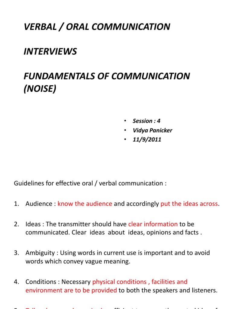 Verbal / Oral Communication Interviews Fundamentals of Communication ...