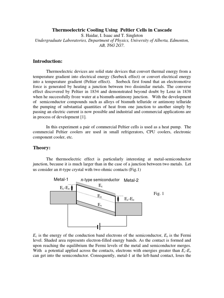 Thermoelectric Cooling Using Peltier Cells in Cascade | PDF ...