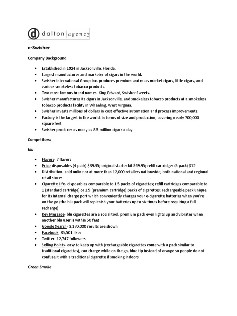 E Swisher Information | PDF | Electronic Cigarette | Cigar