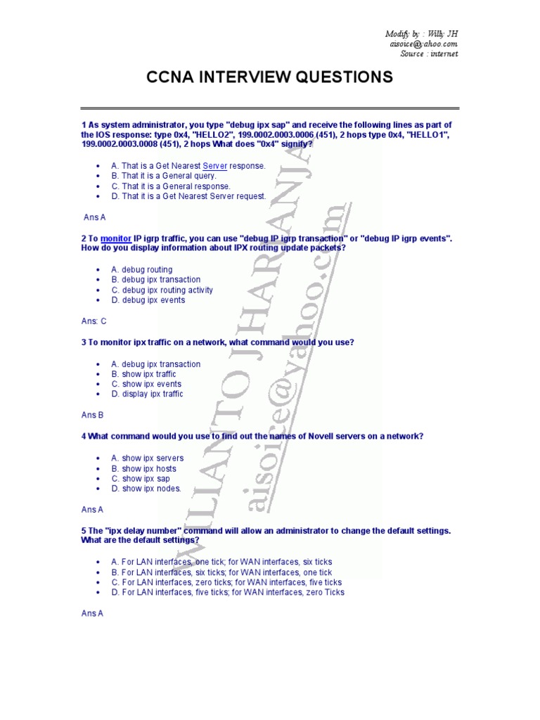 CCNA Interview Questions Guide | PDF | Internet Protocol Suite | Network Layer Protocols