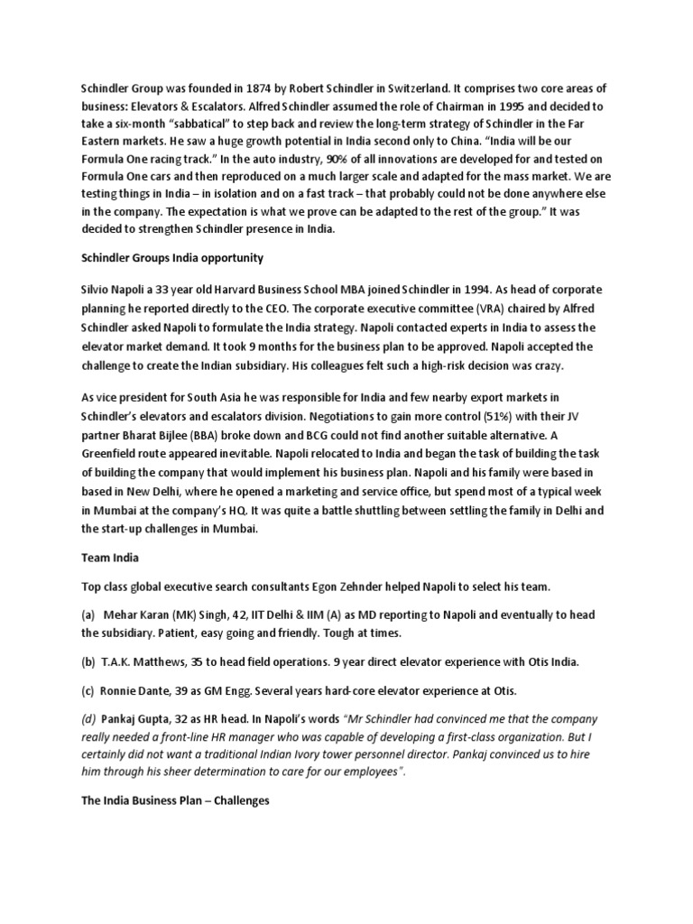 Schindler Summary | PDF | Elevator | Strategic Management