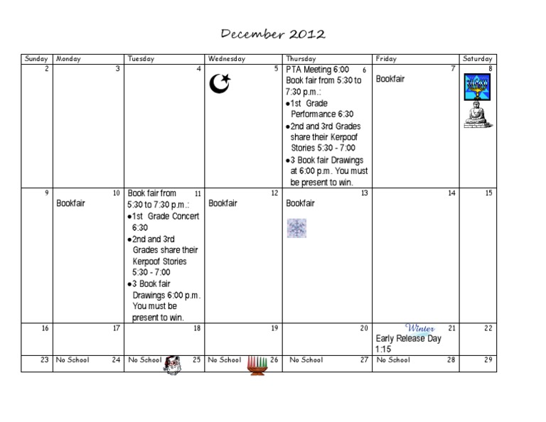 December 2012 School Calendar Events | PDF