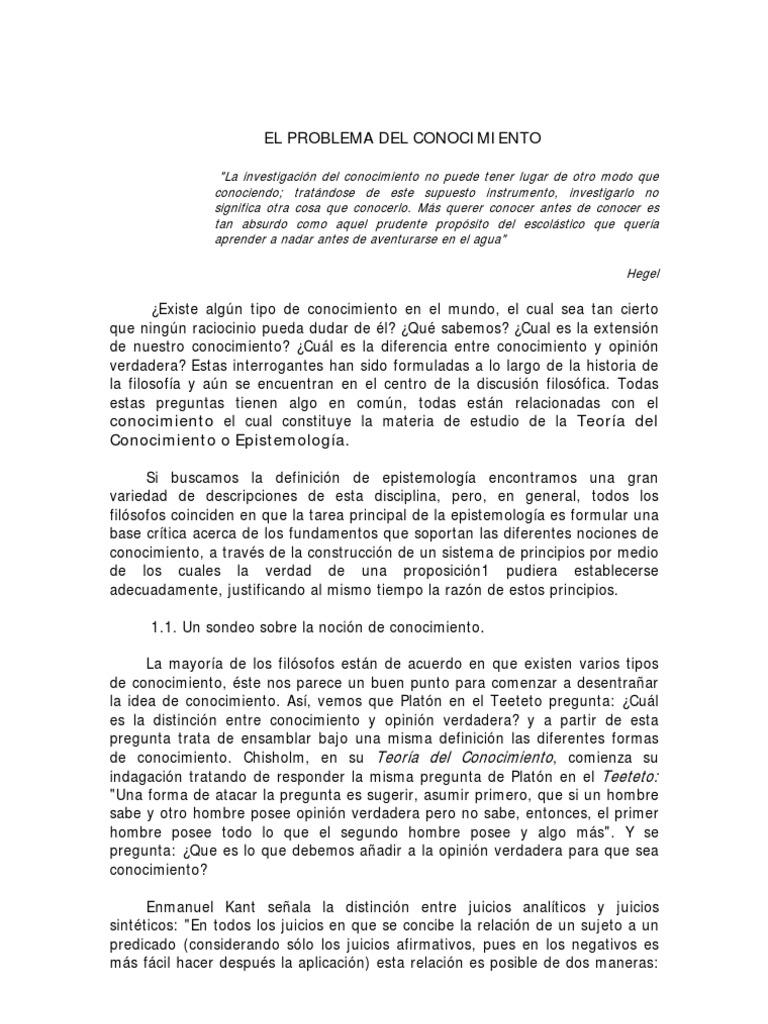 El Problema Del Conocimiento | PDF | Empirismo | Conocimiento