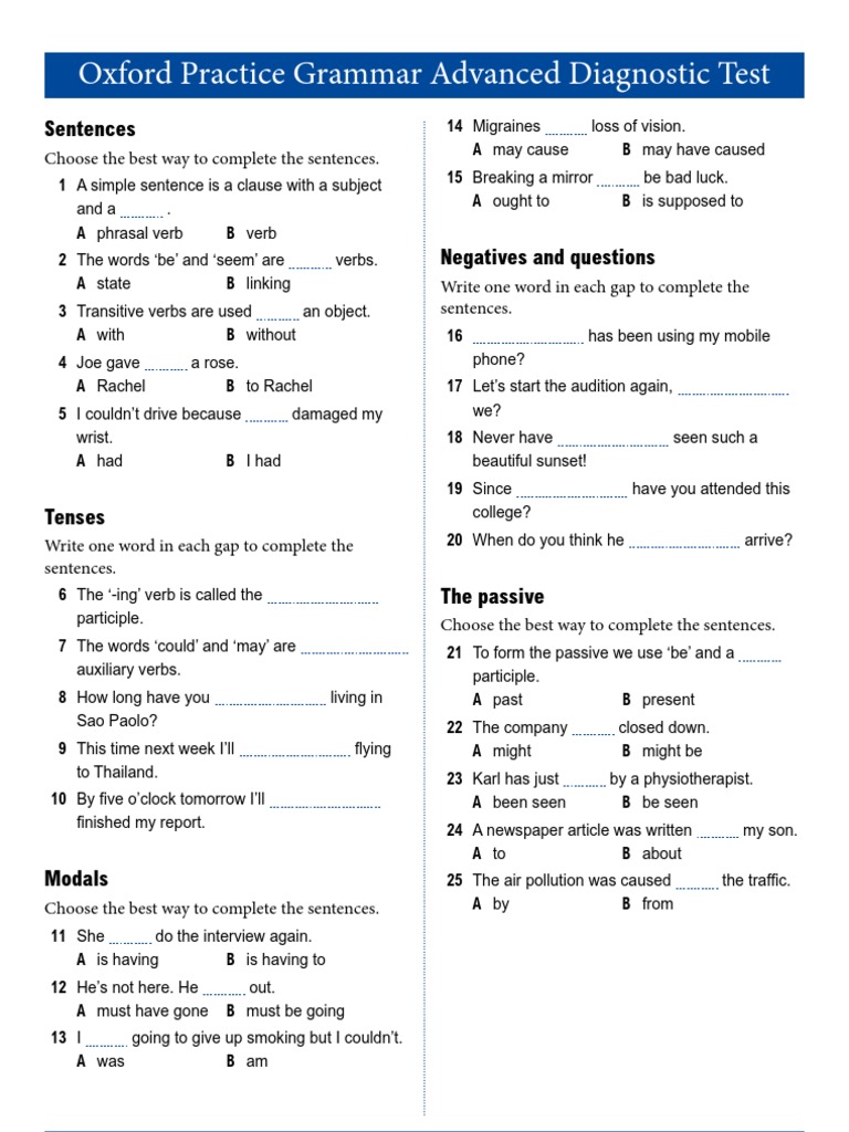 Diagnostic Test Oxford Practice Grammar Adv1 Diagnostic Test Oxford Practice Grammar Adv1