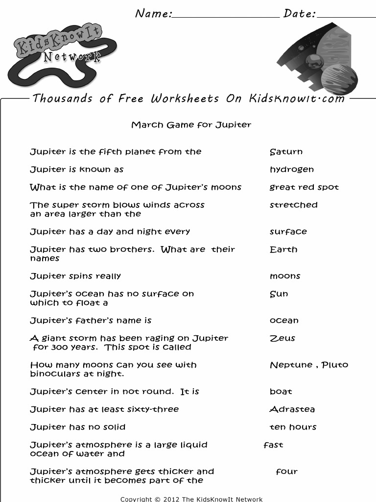 Jupiter Worksheet 3 | PDF