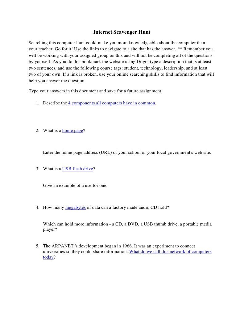 Internet Scavenger Hunt | PDF | Websites | World Wide Web