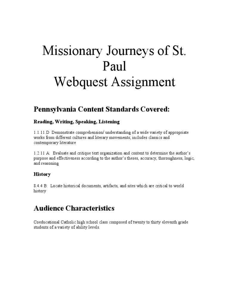St. Paul's Missionary Journeys Assignment | PDF | Paul The Apostle ...