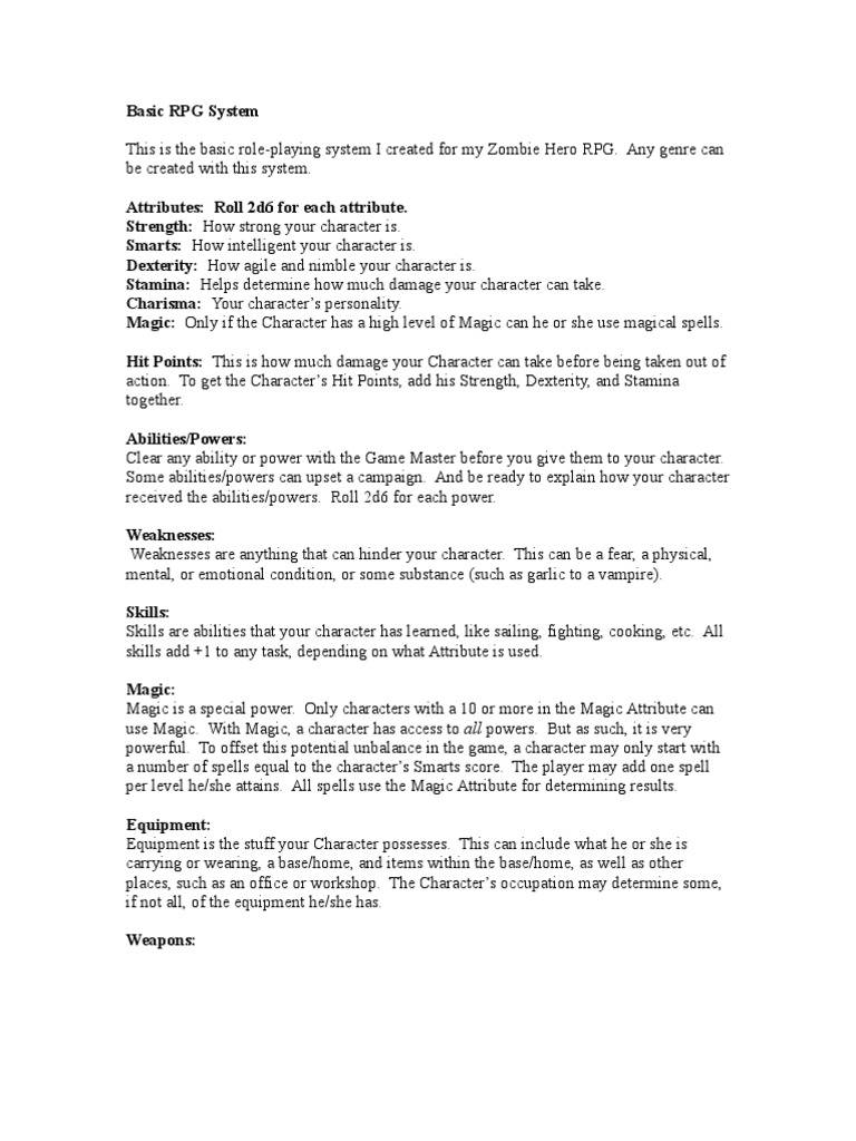 Basic RPG System | PDF | Role Playing Games | Entertainment