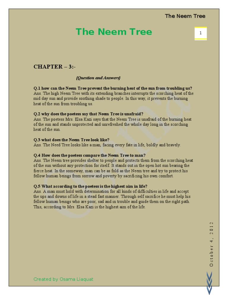 CH 3-The Neem Tree | PDF