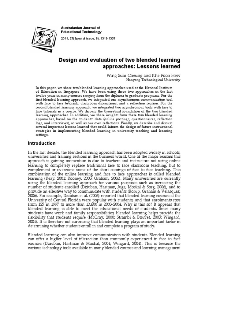 Design and Evaluation of Two Blended Learning Approaches: Lessons ...