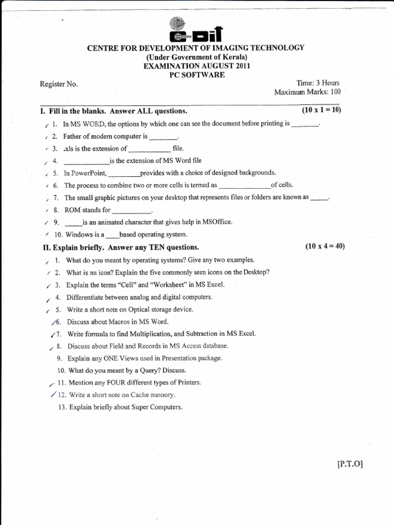 CDit Data Entry and Console Operator - Previous Question Paper - PC ...