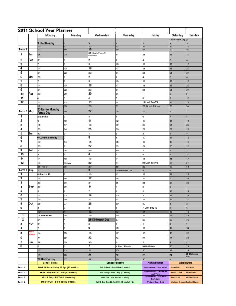 2011 School Year Planner Overview | PDF | Religious Holidays | April ...