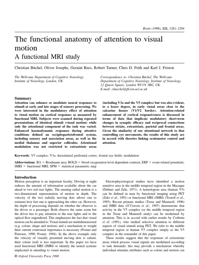 The Functional Anatomy of Attention To Visual Motion: A Functional MRI ...